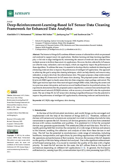 Pdf Deep Reinforcement Learning Based Iot Sensor Data Cleaning