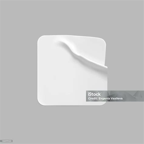 흰색 사각형 붙어 스티커 모의 흰색 접착제 정사각형 종이 또는 구겨진 효과가있는 플라스틱 스티커 라벨 빈 템플릿 레이블