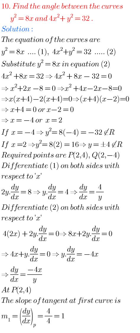 Tangent And Normalintermediate First Year Mathematics 1b Chapter 102 Problems With Solutions