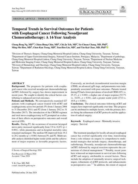 Temporal Trends In Survival Outcomes For Patients With Esophageal Cancer Following Neoadjuvant