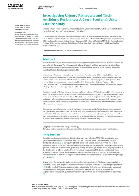 Pdf Investigating Urinary Pathogens And Their Antibiotic Resistance A Cross Sectional Urine