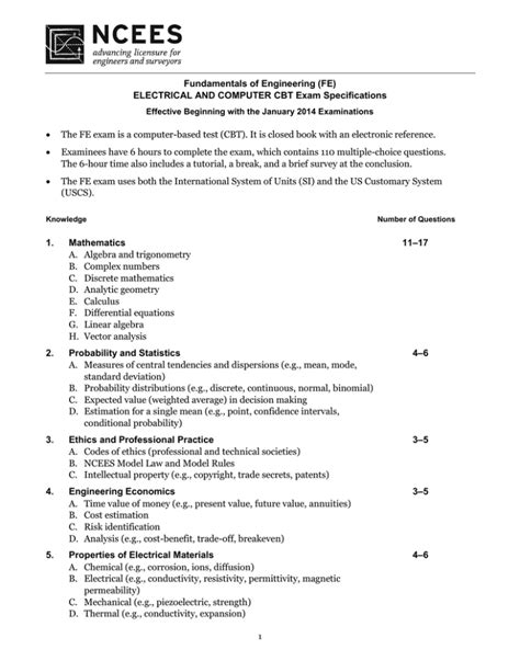Fe Electrical And Computer Cbt Exam Specifications