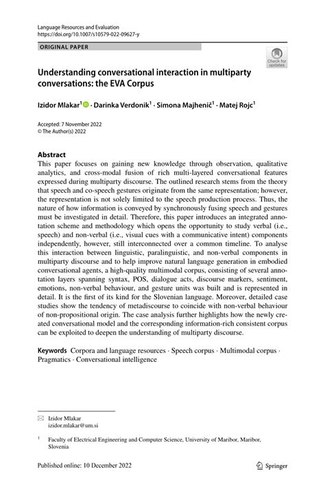 Pdf Understanding Conversational Interaction In Multiparty Conversations The Eva Corpus