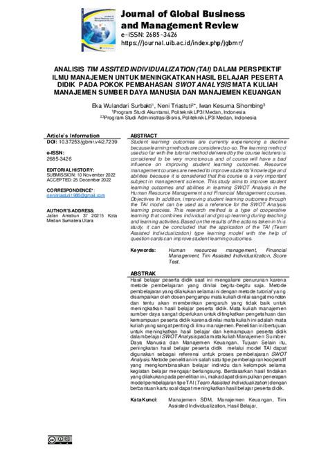 pdf analisis tim assited individualization tai dalam perspektif