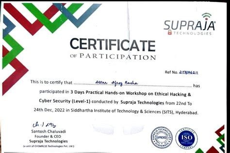 afroz basha on linkedin certification of participation received from
