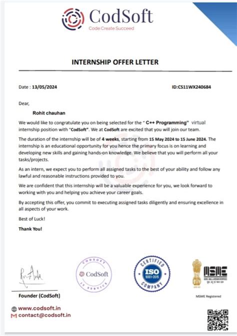 Rohit Chauhan On Linkedin Dear Team Codsoft Thank You Very Much For