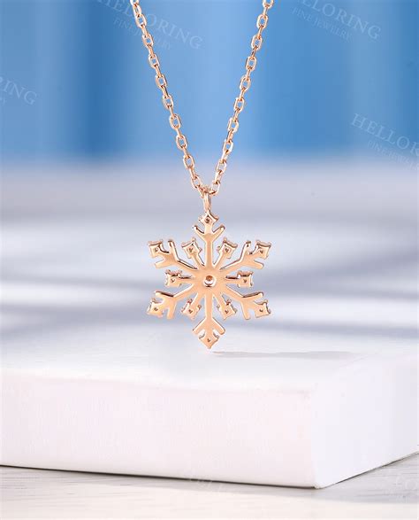 Minimalist Winter Snowflake Necklace Round Moissanite Pendant Necklace