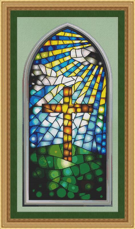 Cross Stitch Pattern Stained Glass Window With Cross Design Etsy