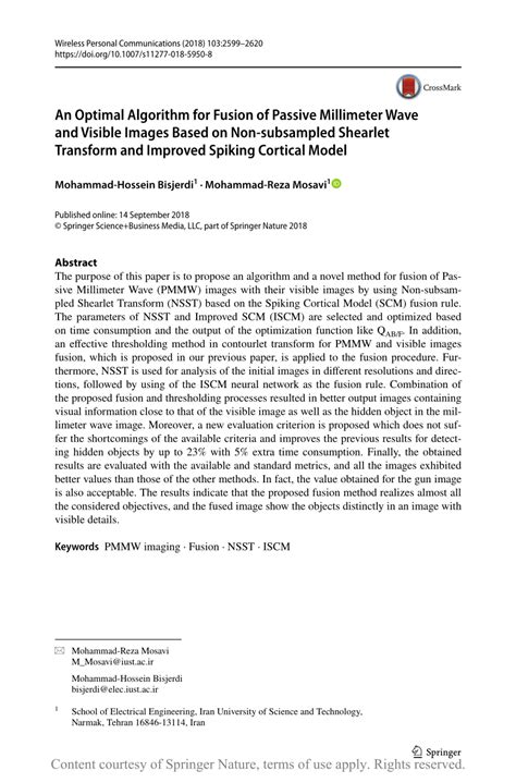 An Optimal Algorithm For Fusion Of Passive Millimeter Wave And Visible Images Based On Non