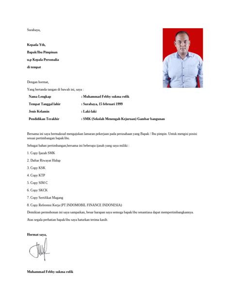 Surat Lamaran Muhammad Febby Sukma Rofik Pdf