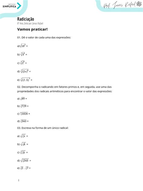 Radiciação 8 Ano Pdf