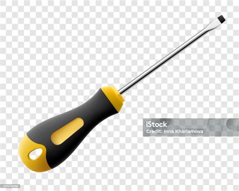 투명한 배경에 고립된 일자 드라이버 검은색과 노란색의 긴 드라이버 주택 수리 및 기계 작업을위한 금속 도구 사실적인 3d 벡터 일러스트레이션입니다 3차원 형태에 대한 스톡
