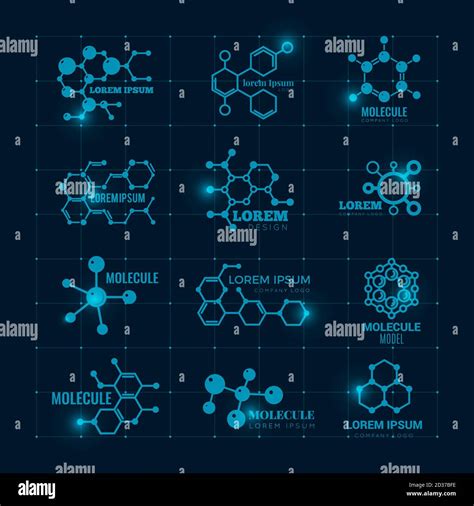 Molecular Logo With Shine Effect Chemistry Dna Molecule Scientific Structure Atom Icons Vector