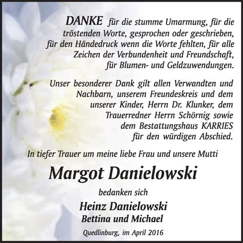 Traueranzeigen Von Margot Danielowski Abschied Nehmen De