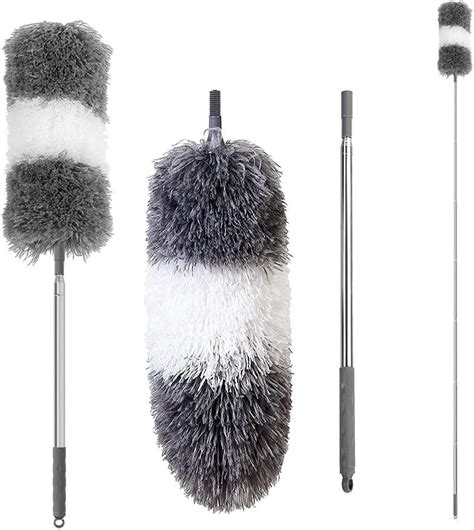Feather Duster With Extendable Pole 100 Telescoping Cobweb Duster For Cleaning Bendable Head
