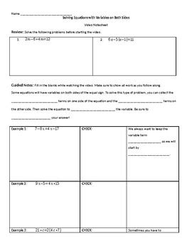 Solving Equations With Variables On Both Sides Notes By Jennifer Smith