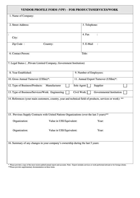 Vendor Profile Template