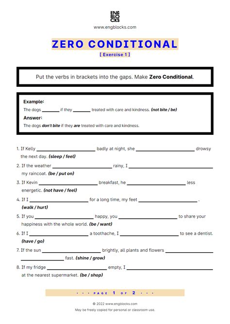 Zero Conditional Exercise 1 Worksheet English Grammar In 2024 English Vocabulary Words