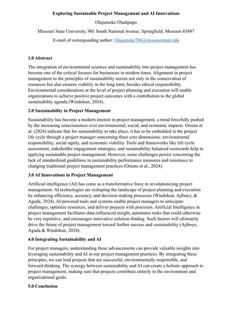 Pdf Exploring Sustainable Project Management And Ai Innovations