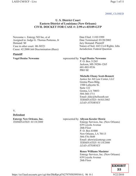 Docket Sheet In Newsome Vs Entergy Services Incentergy New Orleans Pdf