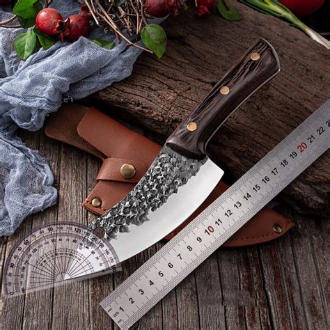 segmented forged leather sheath sharp non grinding picnic knife