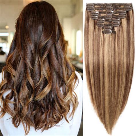 Ombre Thick Double Weft 100 Remy Clip In Human Hair Extensions Full