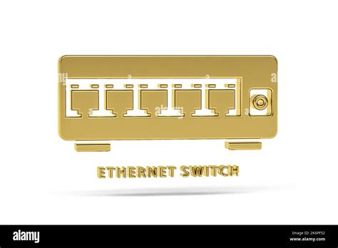 Golden 3d Ethernet Switch Icon Isolated On White Background 3d Render