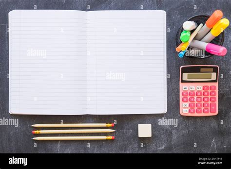 Notebook Calculator Stationery Blackboard Stock Photo Alamy
