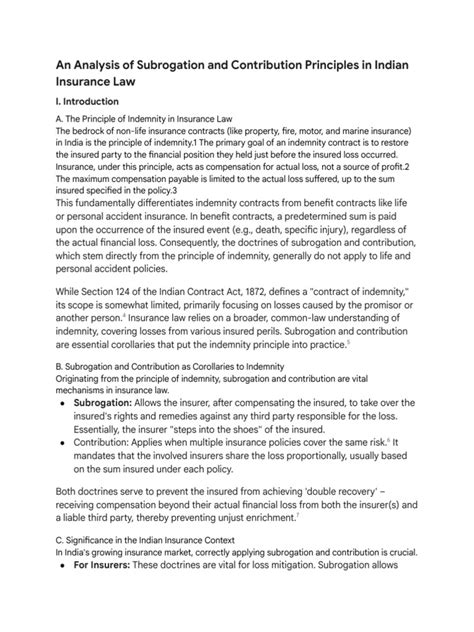 Subrogation And Contribution Principles In Indian Insurance Law Pdf Insurance Subrogation