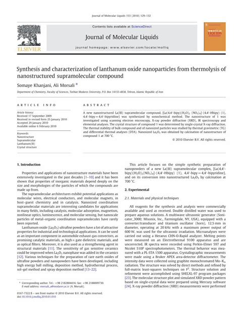 Pdf Synthesis And Characterization Of Lanthanum Oxide Nanoparticles