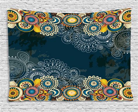 Psychedelic Tapestry Floral Bizarre Vibrating Design Vintage Ornaments