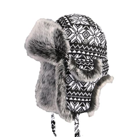 Haorun Men Winter Faux Fur Knitted Trapper Cap Ski Ushanka Russian