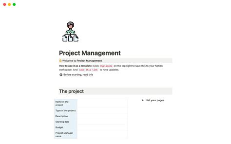 Project Management Notion Template