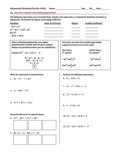 0102 Evaluate And Classify Polynomials Pdf Algorithms Mathematics