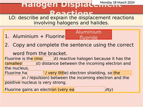 Gcse Chemistry Halogen Displacement Teaching Resources
