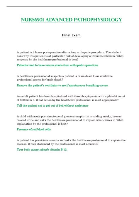 Final Exam Nurs6501 Nurs 6501 Latest 2023 2024 Advanced Pathophysiology Walden