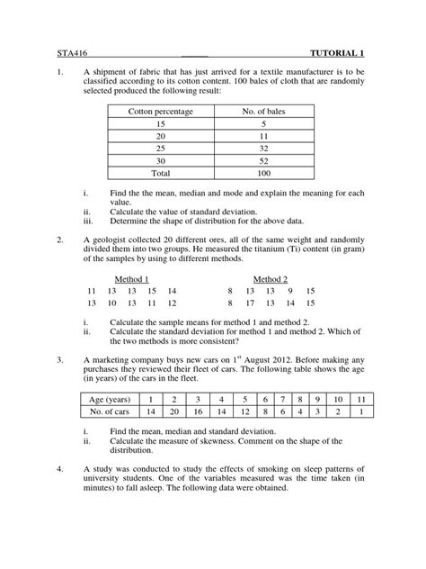 Tutorial 1 Sta416 Pdf Mean Standard Deviation