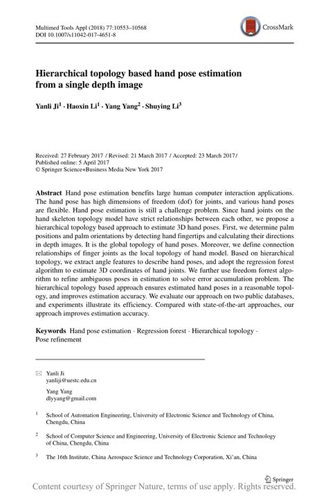 Hierarchical Topology Based Hand Pose Estimation From A Single Depth