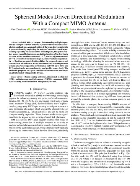 Pdf Spherical Modes Driven Directional Modulation With A Compact Mimo