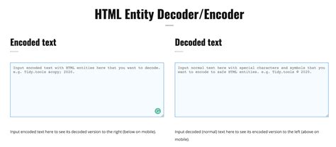 The Tool For Encoding And Decoding Html Entities By Pavel Reva Tidy