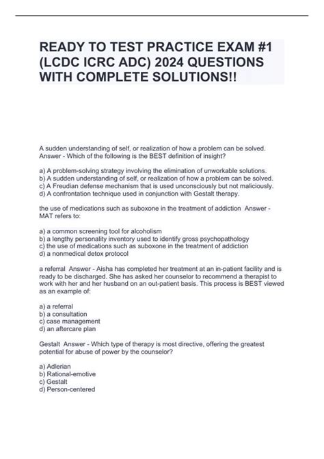 Ready To Test Practice Exam 1 Lcdc Icrc Adc 2024 Questions With Complete Solutions Lcdc
