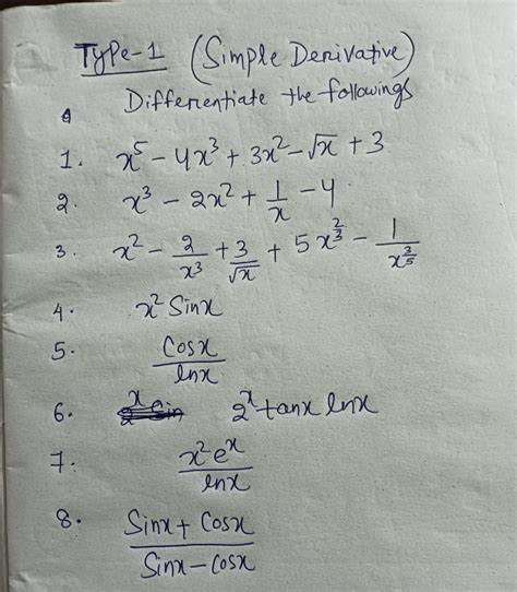 Type 1 Simple Derivative Differentiate The Followings1 X5−4x33x2−x