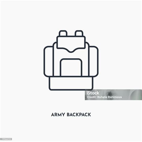 육군 배낭 윤곽 선 아이콘 간단한 선형 요소 그림입니다 흰색 배경에 고립 된 라인 육군 배낭 아이콘입니다 얇은 스트로크 기호는