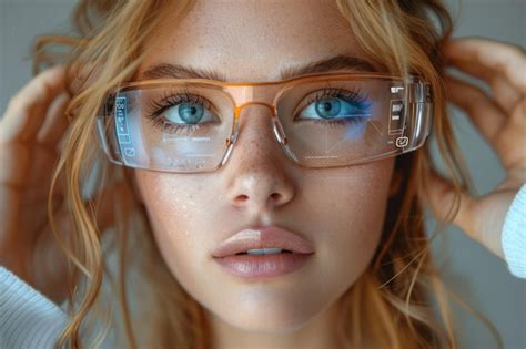 Woman Wearing Futuristic Smart Glasses Premium Ai Generated Image