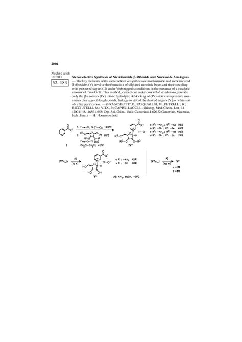 Pdf Stereoselective Synthesis Of Nicotinamide β Riboside And Nucleoside Analogues