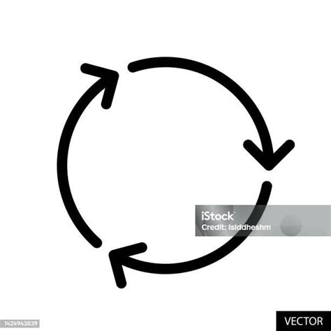 세 개의 원형 화살표 새로 고침 흰색 배경에 격리된 선 스타일 디자인의 동기화 개념 벡터 아이콘 편집 가능한 획 검은색에 대한 스톡 벡터 아트 및 기타 이미지 Istock
