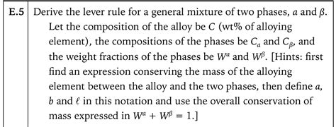 E Derive The Lever Rule For A General Mixture Of Chegg Com