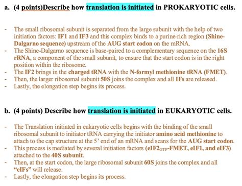 A 4 Pointsdescribe How Translation Is Initiated In Prokaryotic Cells The Small Ribosomal Subunit