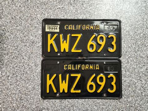 1963 Black California License Plates 1964 Validation Sticker Dmv