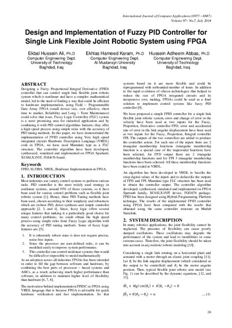 pdf fpga based fuzzy pid controller for robotics